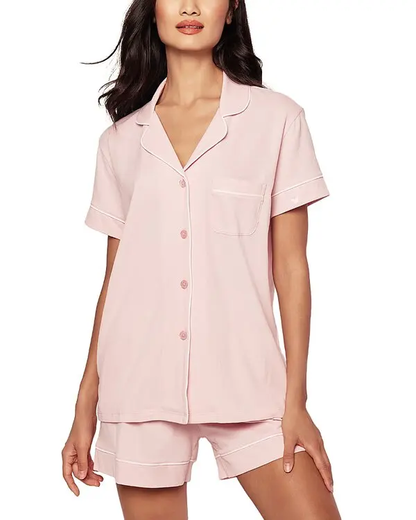 PETITE PLUME Luxe Pima Short Sleeve Short Pajama Set - Pink