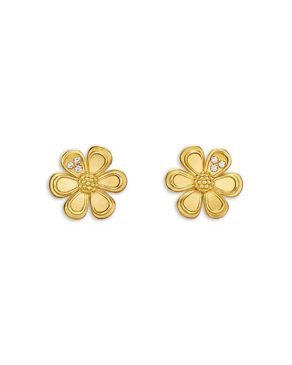 Temple St. Clair 18k Yellow Diamond Flower Stud Earrings - Gold
