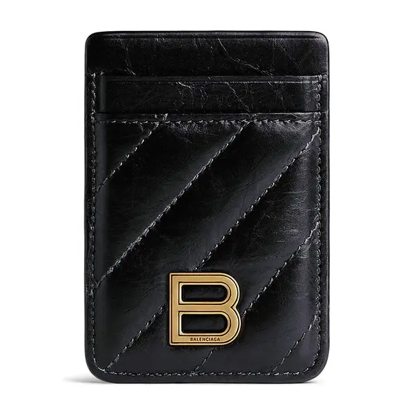 Balenciaga Crush Magnet Card Holder Quilted - Black