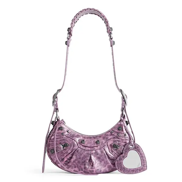 Balenciaga Le Cagole Xs Shoulder Bag Metallized With Leopard Print - Pink
