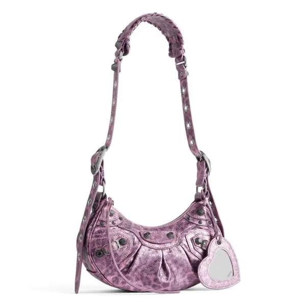 Balenciaga Le Cagole Xs Shoulder Bag Metallized Leopard Print - Pink