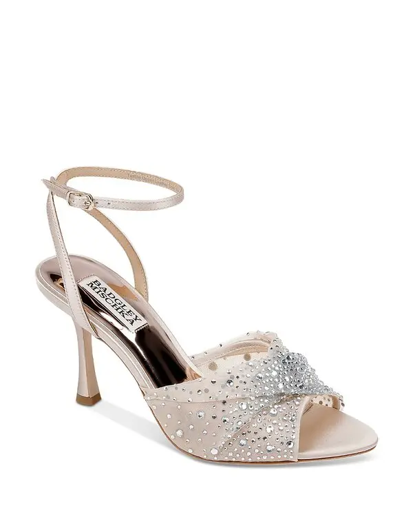 Badgley Mischka Cameryn Pointed Toe Adorned High Heel Sandals - Nude Satin