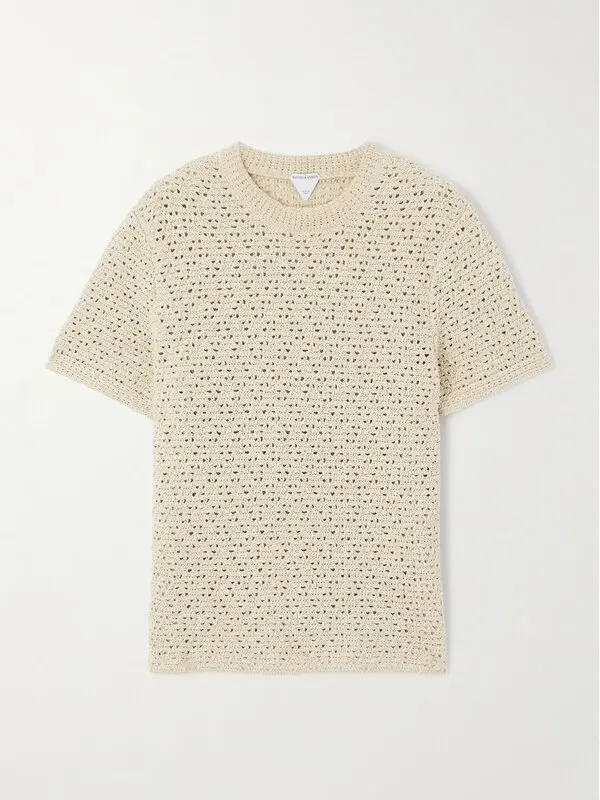 Bottega Veneta Crochet-knit Cotton T-shirt - Neutrals