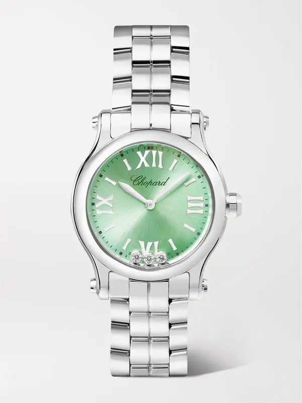 Chopard Happy Sport 30mm Stainless Steel, Diamond, And Tsavorite Watch - Silver