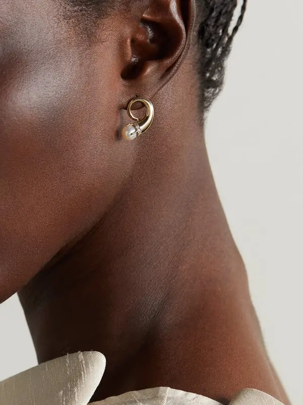 Mateo Cornucopia Diamond And Pearl Earrings