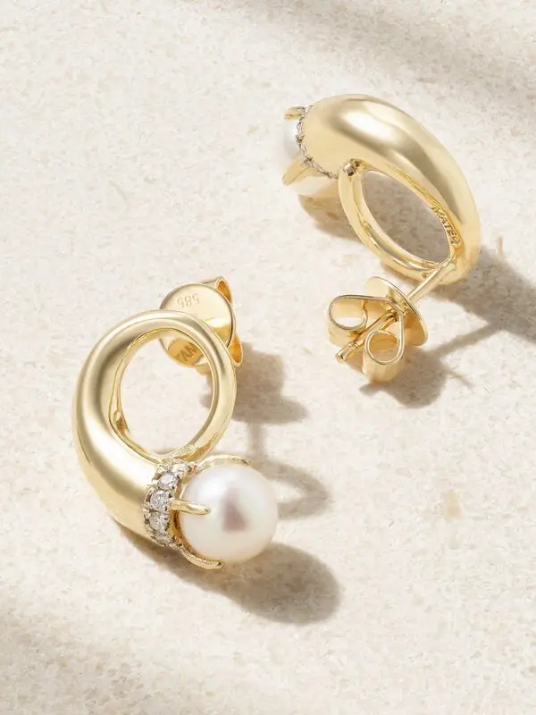 Mateo Cornucopia Diamond And Pearl Earrings