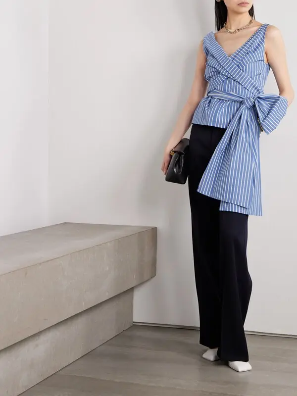 Dries Van Noten Bow-embellished Striped Cotton-poplin Top