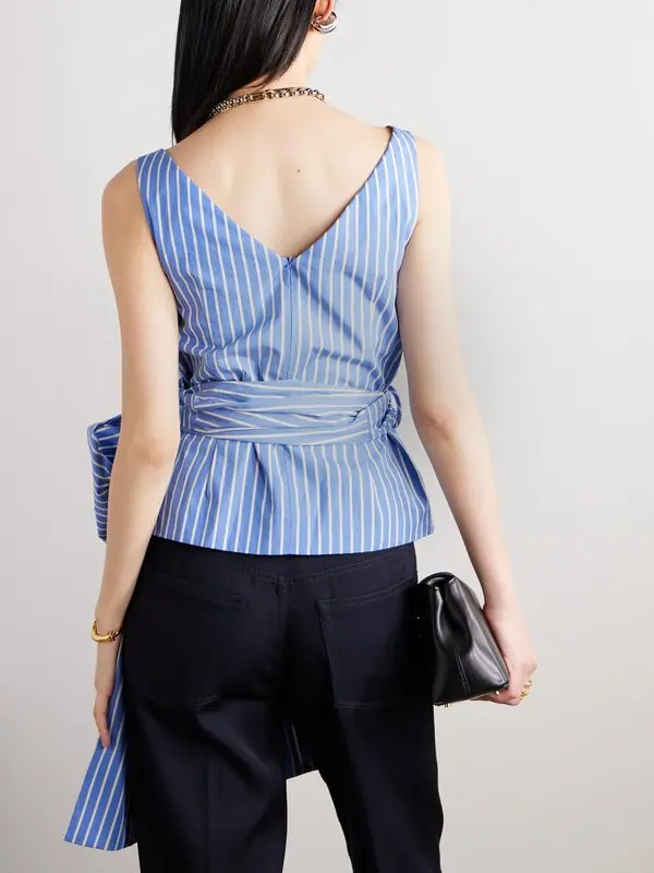 Dries Van Noten Bow-embellished Striped Cotton-poplin Top