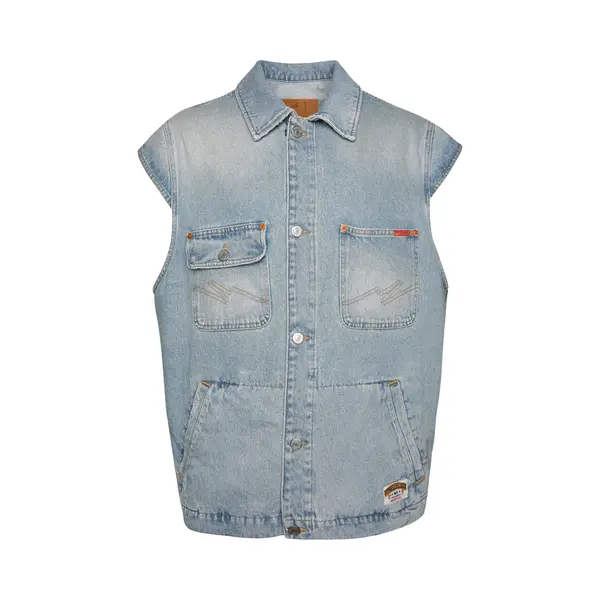 Martine Rose Bleached Wash Denim Gilet - Blue