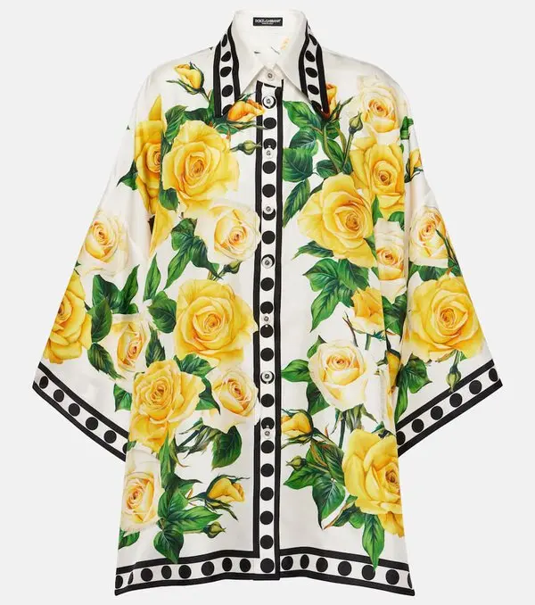 Dolce & Gabbana Oversized Floral Silk Shirt - White