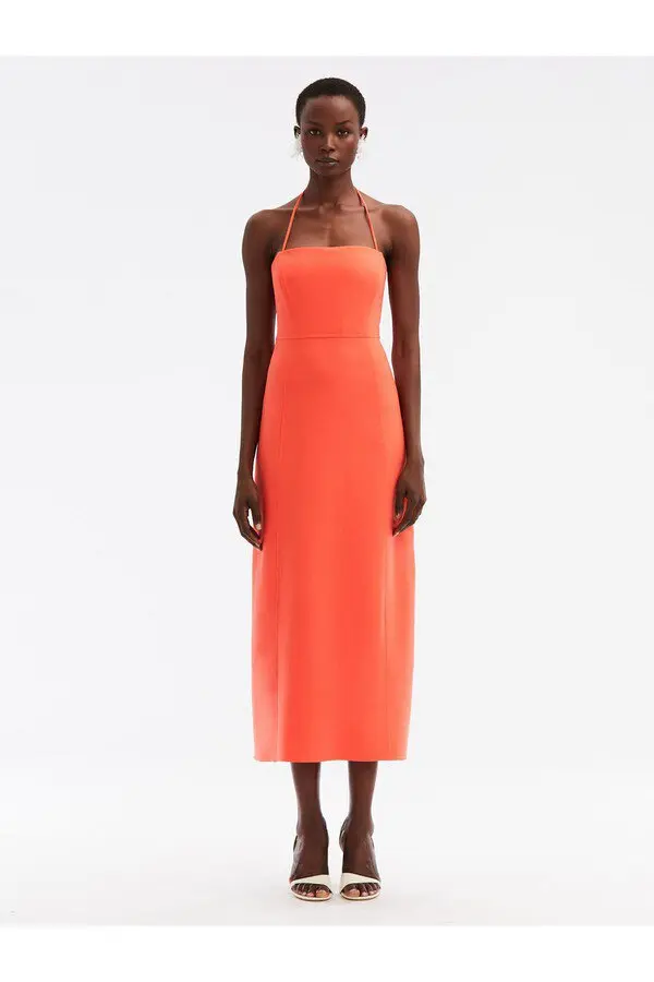 Oscar De La Renta Wool Halter Midi Dress In Orange - 50% Off | Editorialist