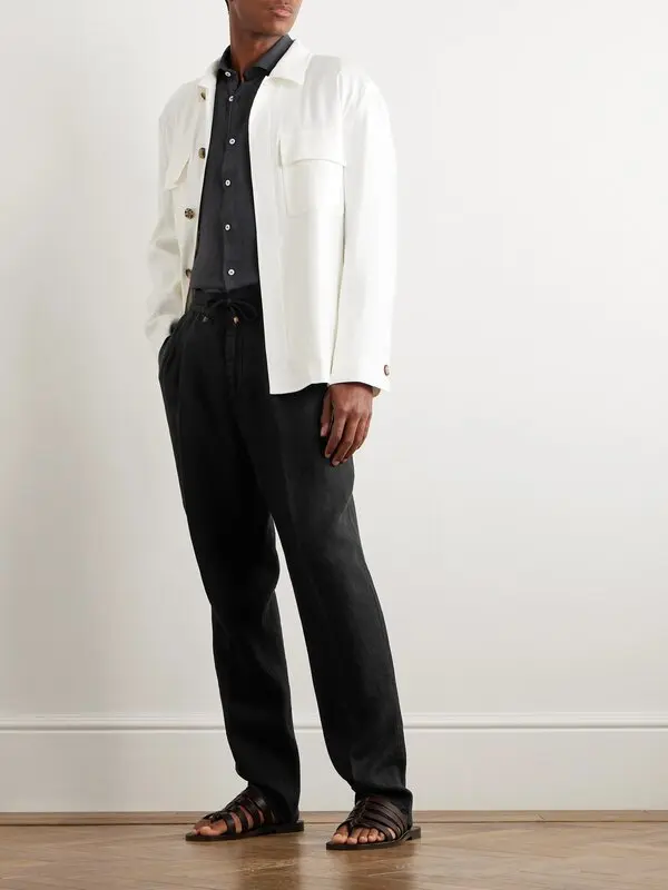 Brunello Cucinelli Straight-leg Pleated Linen-twill Drawstring Trousers - Black