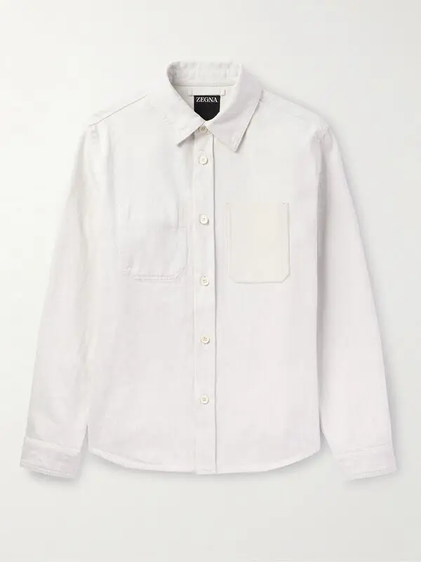 Zegna Leather-trimmed Denim Overshirt