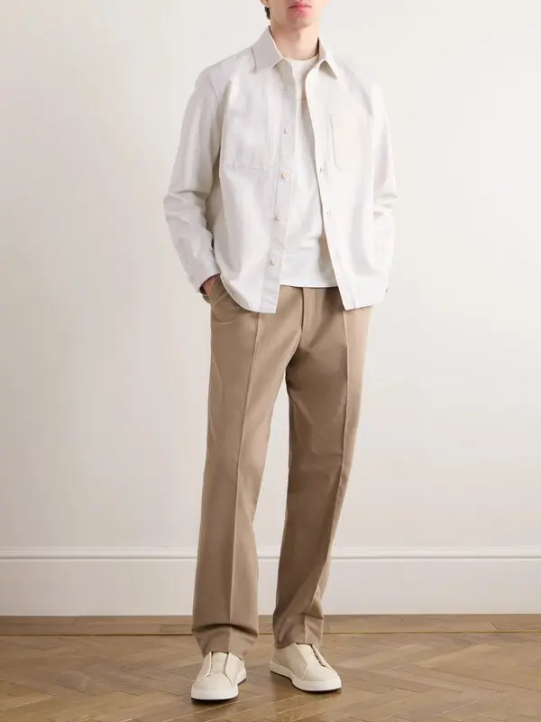 Zegna Leather-trimmed Denim Overshirt
