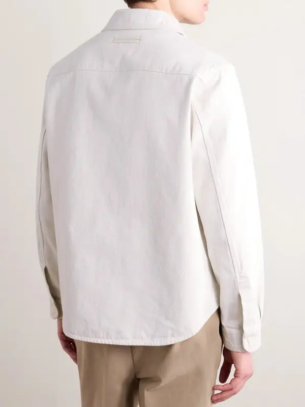 Zegna Leather-trimmed Denim Overshirt