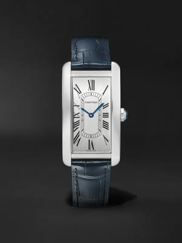 CARTIER Tank Américaine Automatic 44.4mm Stainless Steel And Alligator Watch - White