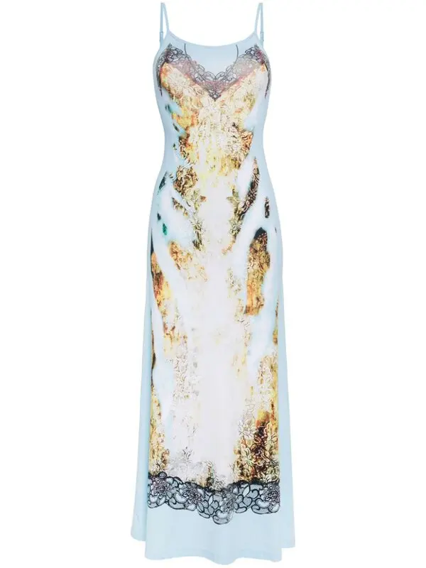 Y/project Graphic-print Maxi Slip Dress - Blue