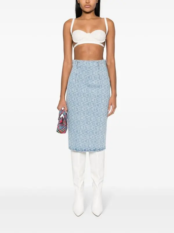 Gcds Monogram Denim Pencil Skirt
