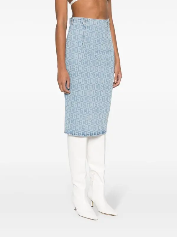 Gcds Monogram Denim Pencil Skirt