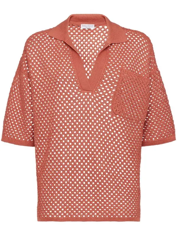 Brunello Cucinelli Open-knit Cotton Top - Orange