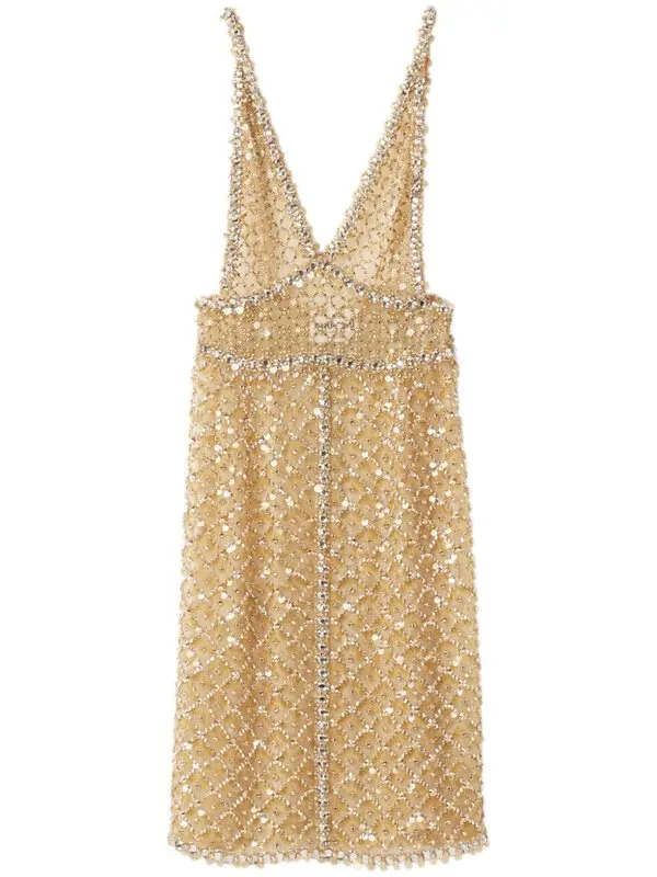 Miu Miu Bead-embellished Organza Midi Dress - Gold