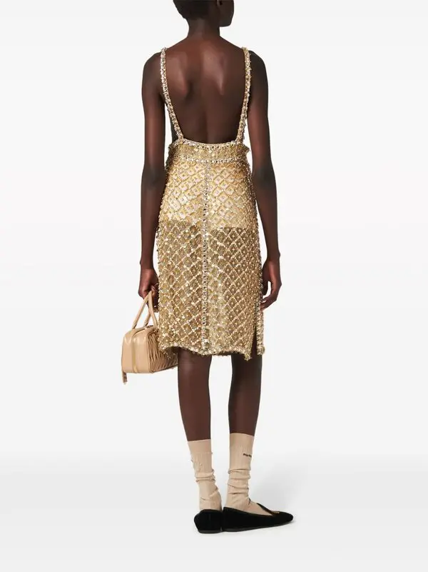 Miu Miu Bead-Embellished Organza Midi Dress - Gold | Editorialist