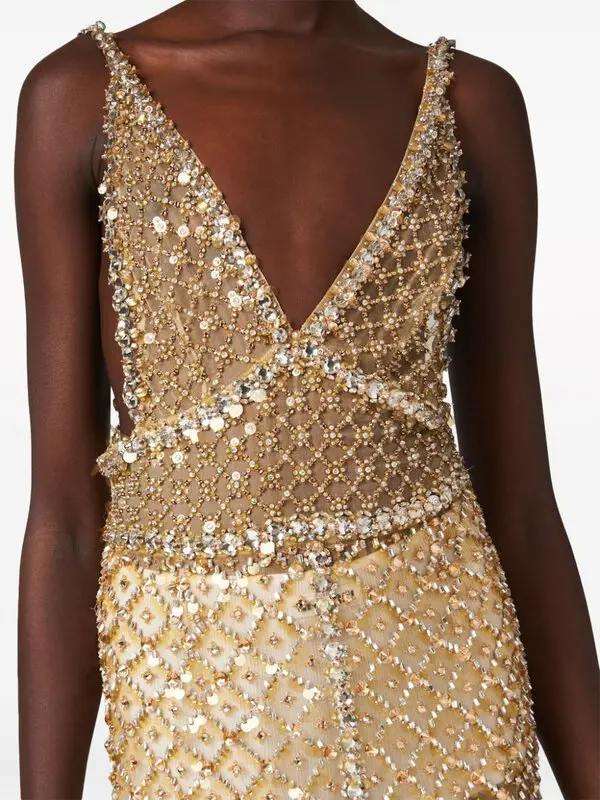 Miu Miu Bead-Embellished Organza Midi Dress - Gold | Editorialist