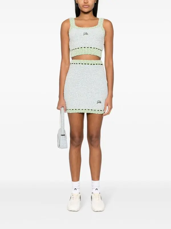 Gcds Logo-embroidered Bouclé Mini Skirt