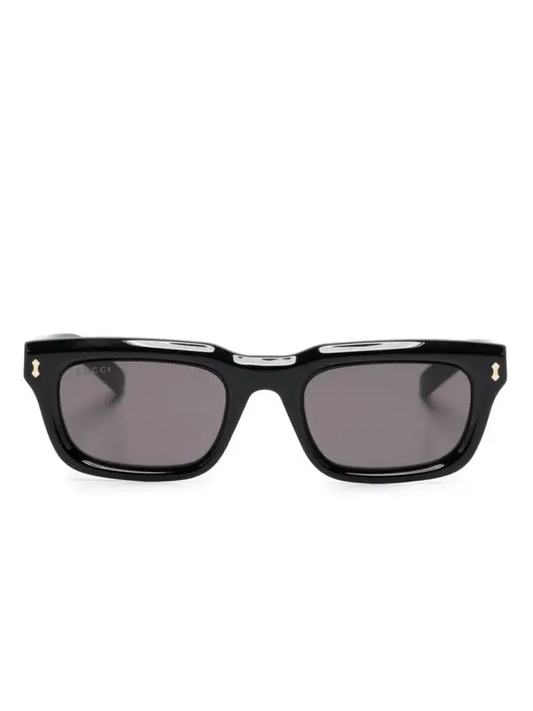 Gucci Logo-engraved Rectangle-frame Sunglasses - Black
