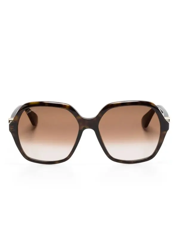 Cartier Logo Plaque Geometric Sunglasses - Brown