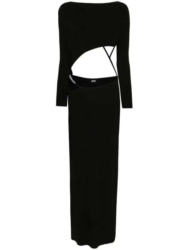 Gcds Asymmetric Ribbed Maxi Dress - Black