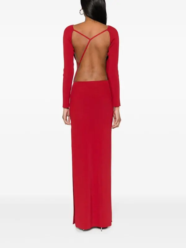 Gcds Asymmetric Ribbed Maxi Dress - Red