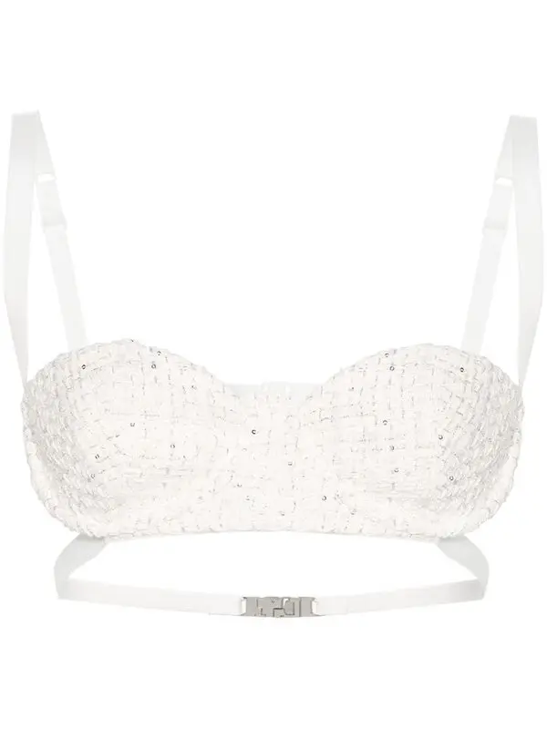 Gcds Sequin-embellishment Tweed Bralette - White