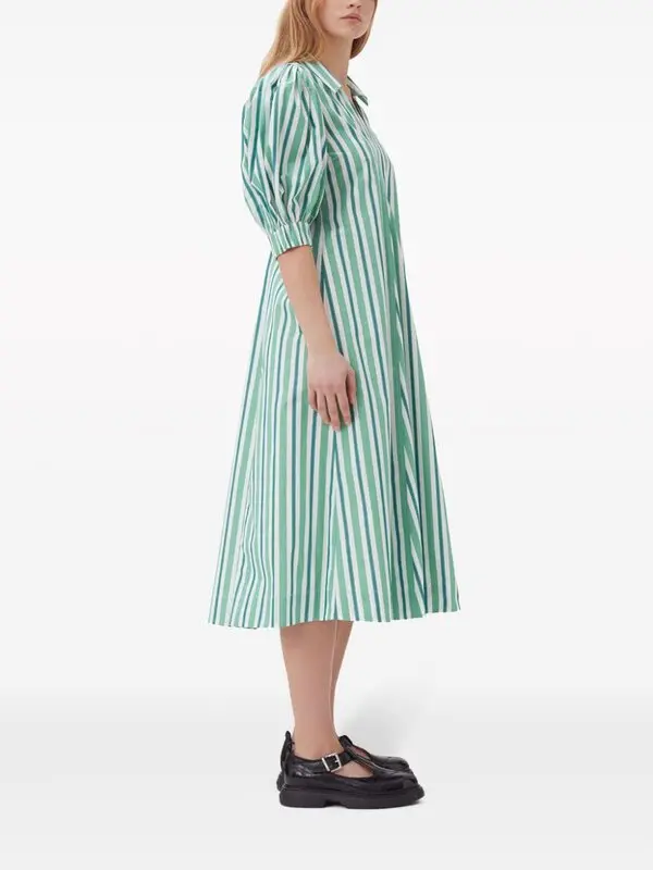 Ganni Striped Organic Cotton Shirtdress In Green - 40% Off | Editorialist