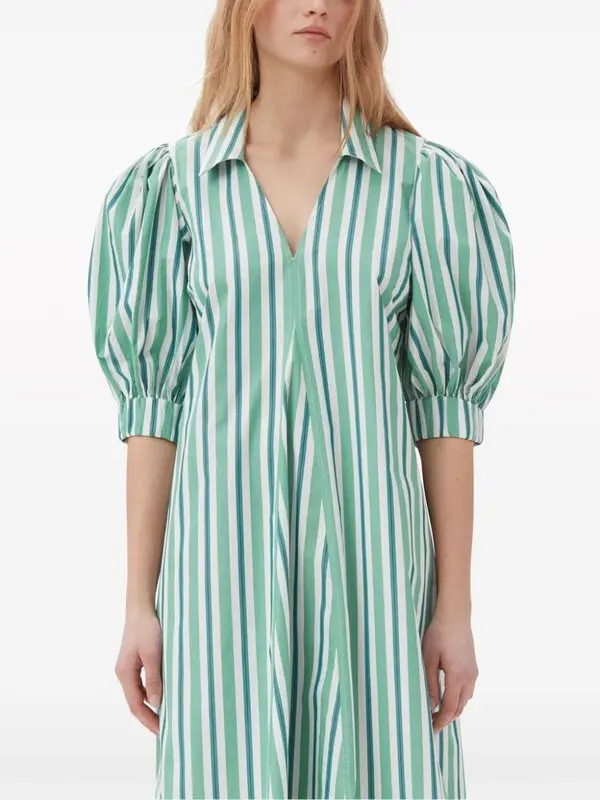 ganni green and white striped dress Ganni dress green stripe maxi with smocked body,