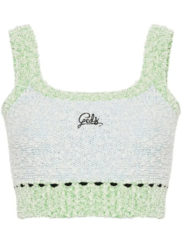 Gcds Logo-embroidered Bouclé Top - Blue