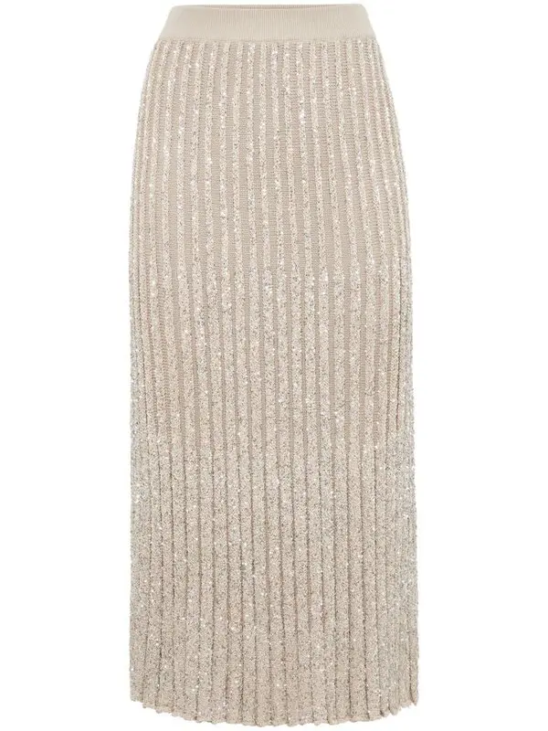 Brunello Cucinelli Metallic-thread Knitted Midi Skirt - Neutrals