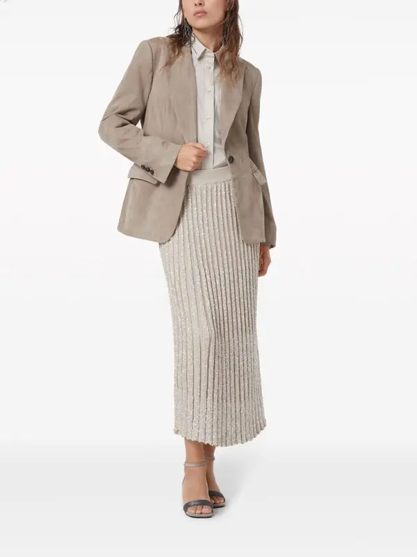 Brunello Cucinelli Metallic-thread Knitted Midi Skirt