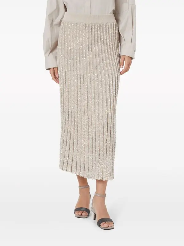Brunello Cucinelli Metallic-thread Knitted Midi Skirt