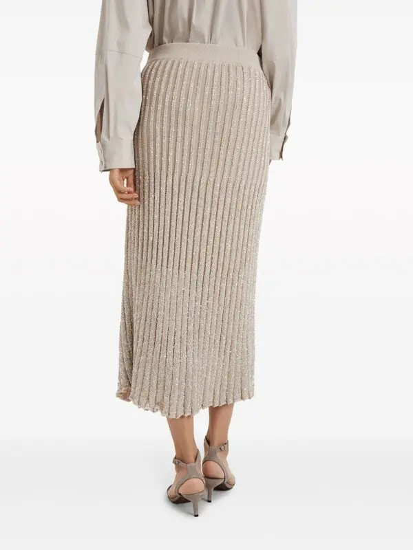 Brunello Cucinelli Metallic-thread Knitted Midi Skirt
