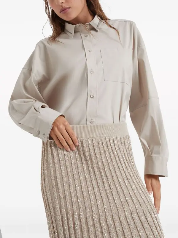 Brunello Cucinelli Metallic-thread Knitted Midi Skirt