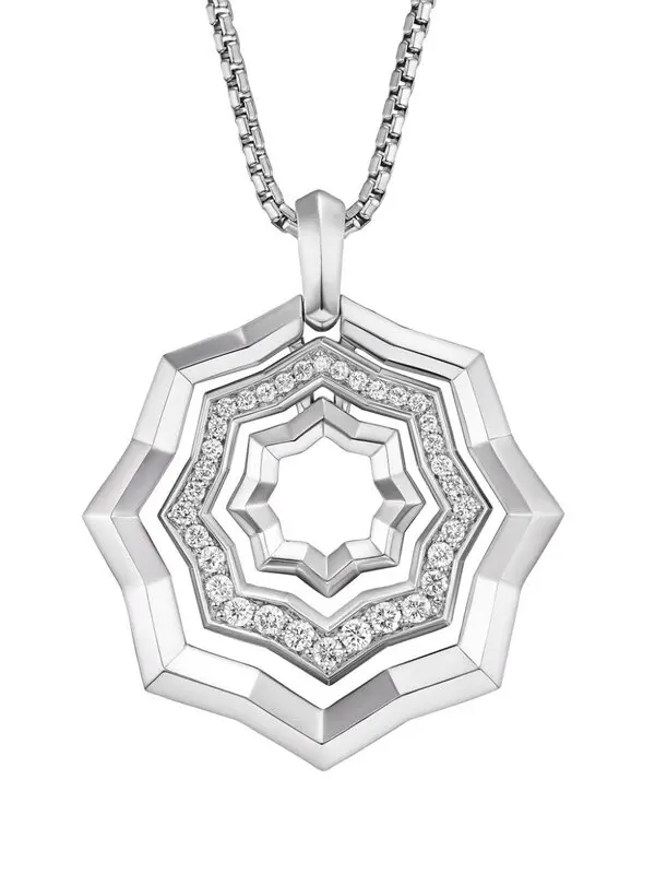 David Yurman Sterling Zig Zag Stax Diamond Pendant Necklace - Silver