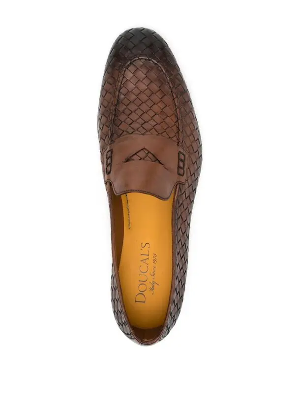 DOUCAL'S Woven Leather Penny Loafers - Brown