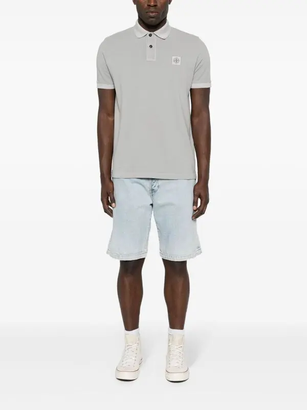 Stone Island Compass-appliqué Polo Shirt - Grey