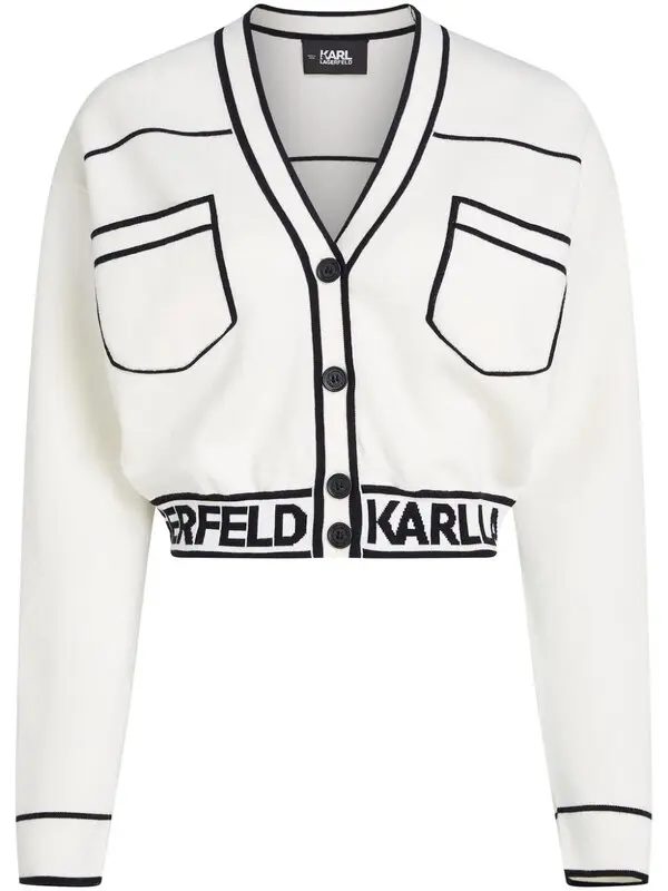 Karl Lagerfeld Logo-intarsia Cropped Cardigan - White