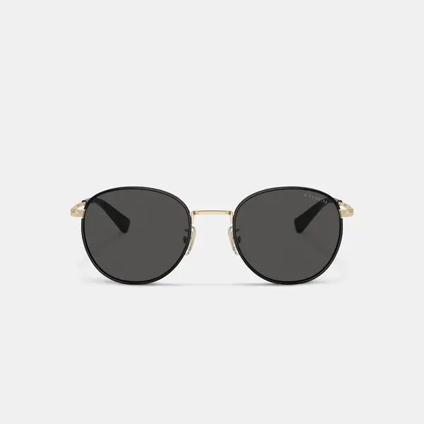 COACH Metal Windsor Round Sunglasses - Black/ Shiny Light Gold