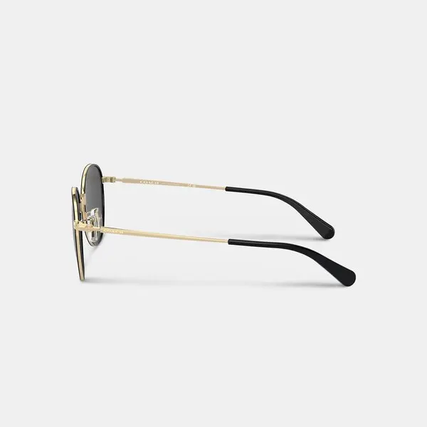 COACH Metal Windsor Round Sunglasses - Black/ Shiny Light Gold