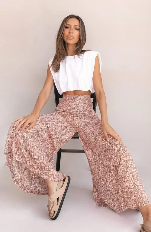 PETAL & PUP Neveah Floral Print Pants - Rust