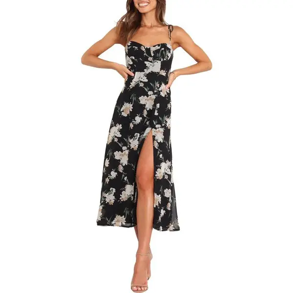 PETAL & PUP Meg Floral Print Bustier Dress - Black