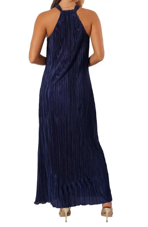 PETAL & PUP Melody Plissé Maxi Dress - Navy